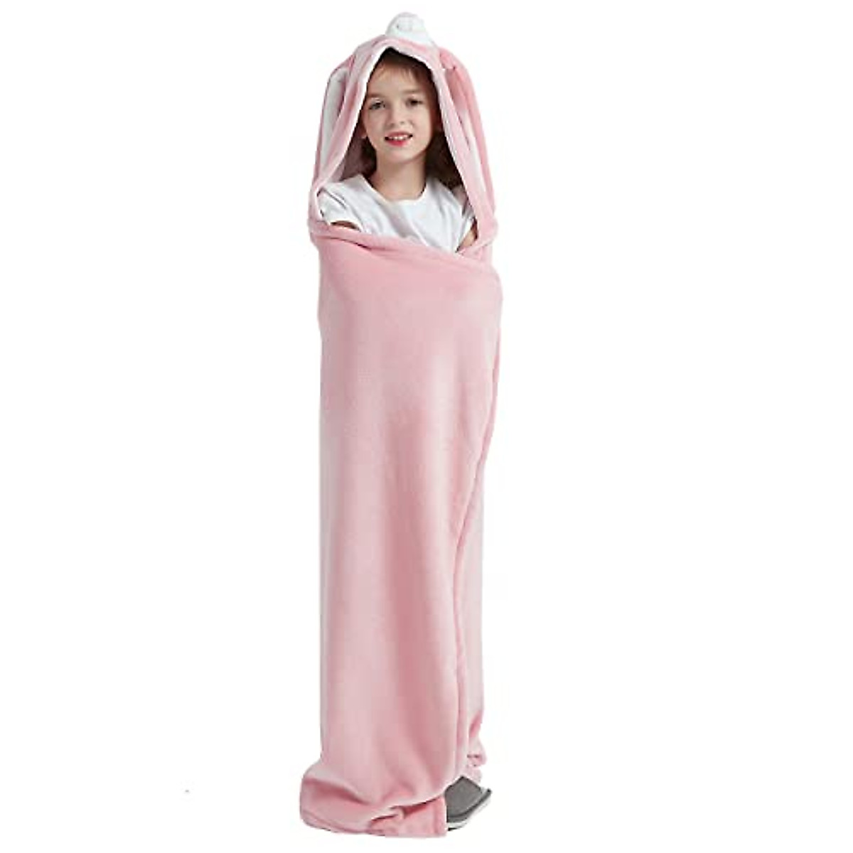CASABACO Wearable Blanket Hoodie for Kids, Animal Hooded Blanket, Gift for Kids, Bunny Pink