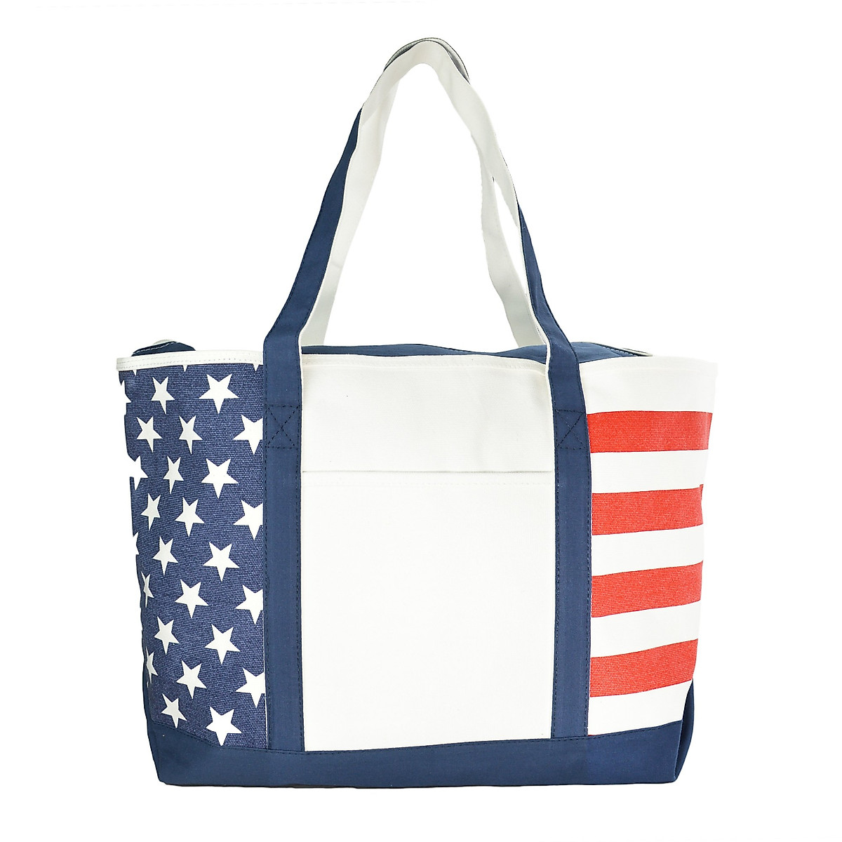 DALIX Striped Boat Bag Premium Cotton Canvas Tote Black, Red, Pink, Navy Blue, Purple (Stars-Stripes)