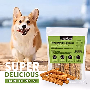 ChewRuffic Chicken Dog Chew Sticks, Puffed Human Grade Dog Treat Sticks, Rawhide Alternative, Easy to Digest 10pcs/Pack