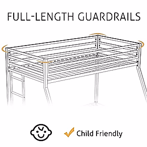 SHA CERLIN Metal Bunk Bed Twin Over Full Size with Removable Stairs, Heavy Duty Sturdy Frame with 12" Under-Bed Storage for Teen & Adults, Teens, No Box Spring Needed, Black