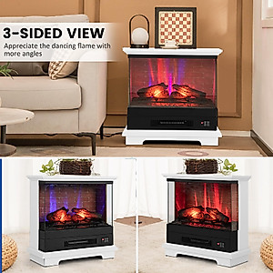 ORALNER 27” Electric Fireplace with Mantel, 3-Sided Glass View, Wooden Surround Firebox, Freestanding Fireplace Heater w/ 7 Flame Colors, Remote & 6H Timer, Overheat Protection, 1400W (White)