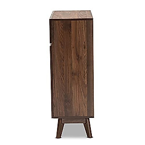 Pemberly Row Mid-Century Modern Walnut Brown Finished Wood Shoe Cabinet