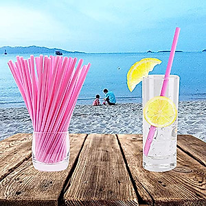 WerkaSi 100Pcs Heart Straws Disposable 8.26-inch Pink Plastic Party Straws Pink Drinking Straws
