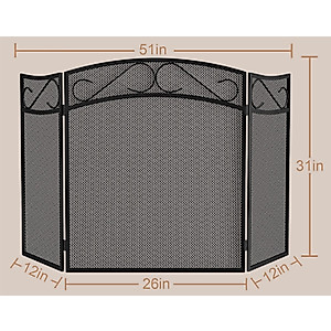 Fire Beauty Fireplace Screen for Wood Burning Fireplace Foldable 3 Panel Wrought Iron Fireplace Cover with Protective Mesh Fire Spark Guard for Indoor Outdoor Flat Guard Fire Screens Black(Large)