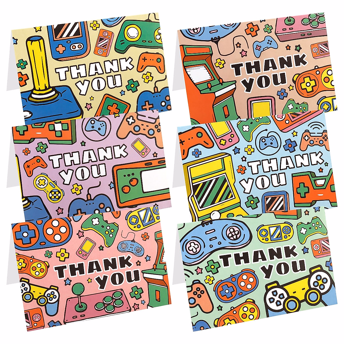 JOELELI 24 Pack Video Game Kids Thank You Cards with Envelope, Funky Gaming Bulk Thank You Notes Small Cute Blank Notecards Greeting Cards Varied Gratitude Card for Kids Birthday Baby Shower