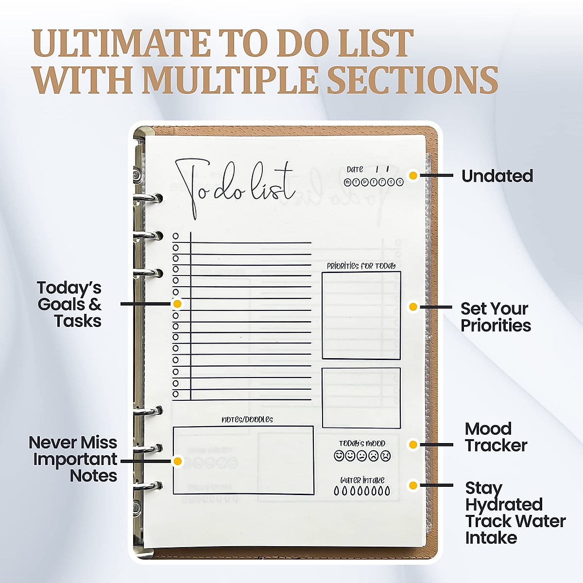 To Do List Notebook, To Do List Notepad, To Do Dotebook, Includes An Organizer For Cards, Documents, Brochures, Invoices And Photos, 3 Pages Of Stickers And A Pen