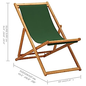 imasay Folding Beach Chair Eucalyptus Wood and Fabric Green for Dining Room, Modern Kitchen Living Room,Garden,Indoor or Outdoor