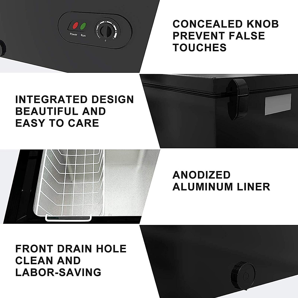 3.5 CU.FT Chest Freezer, Portable & Compact Freezer with Adjustable thermostat, for Meat, Vegetable, and Drinks, Home/Camping/Party, (Black), Chrome