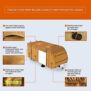 Lanceton 20-22ft Travel Trailer Camper RV Cover Package Premium Heavy-Duty Waterproof Anti-UV Breathable Fabric Including Jack Cover 4 Tire Covers and 2 Secure Straps
