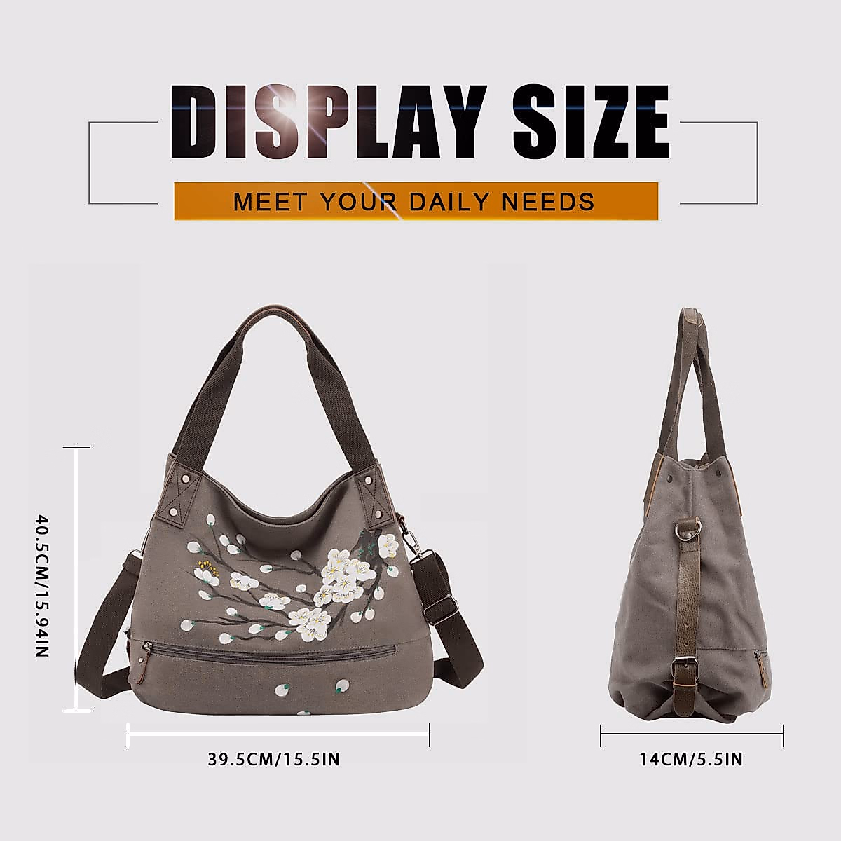 Eshow Women Canvas Hobo Handbags Canvas Purse Shoulder Bag Cross-Body Bag Messenger Bag Mom Bag for Women