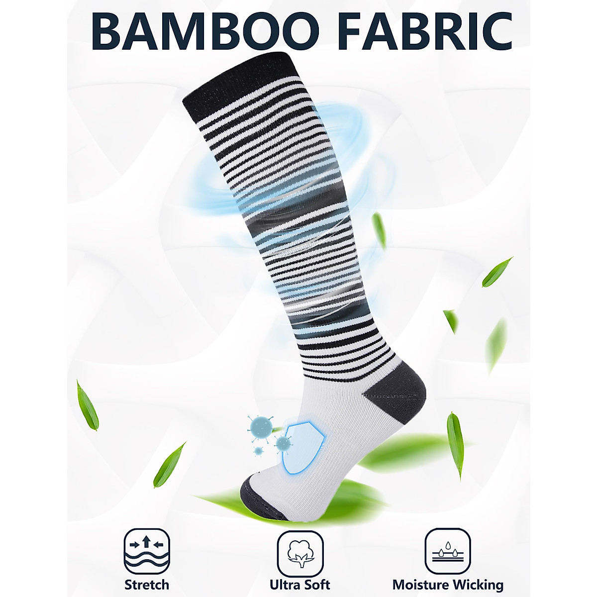 +MD 3 Pairs Compression Socks Moisture Wicking 8-15 mmHg for Women & Men Moisture Wicking Support Stockings for Airplane Flights, Travel, Nurses, Edema 10-13