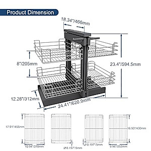 VADANIA Blind Corner Pull Out Organizer for 32" Cabinet, Left Open & Right Open Compatible, Min Opening 14", 2-tier Pull-out Basket, Soft Close, Bottom Mount