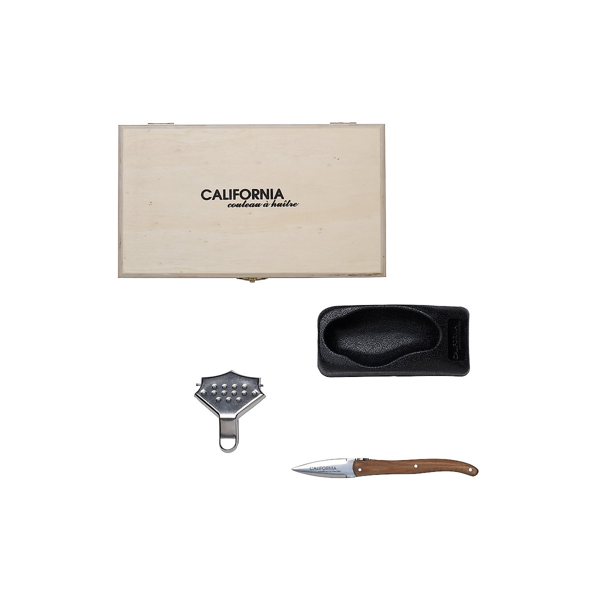 Oyster Knife & Shucker Tool Set in Pinewood Gift Box by California Oyster Co – French Designed Lemon Squeeze, Non-Slip Oyster Holder, and Beechwood Oyster Shucking Knife