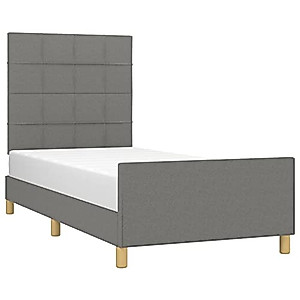 vidaXL Bed Frame, Upholstered Platform Bed with Headboard, Single Bed Base with Plywood Slats Support for Bedroom, Dark Gray 39.4"x74.8" Twin Fabric