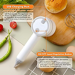 NAYAHOSE Hand Mixer Electric Garlic Chopper Egg Beater, Cordless Handheld Food Processor with 300ML Glass Container, 3 Speed Adjustable, USB Rechargeable Electric Whisk for Cooking Baking
