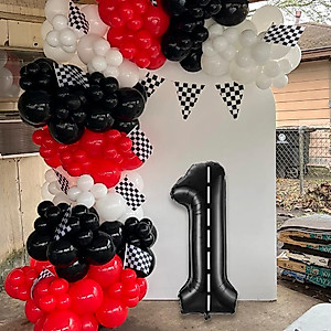 Race Car Number 1 Balloons,40 Inch Racing Car 1st Birthday Balloons Two Fast Balloon Race Track Black 1 Balloon Number for Cars Theme Birthday Party