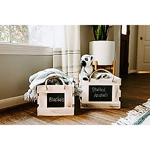 White Wooden Crates Decorative Set with Chalk Face and Rope Handles, Rustic Storage Crates (18 and 15 Inch)