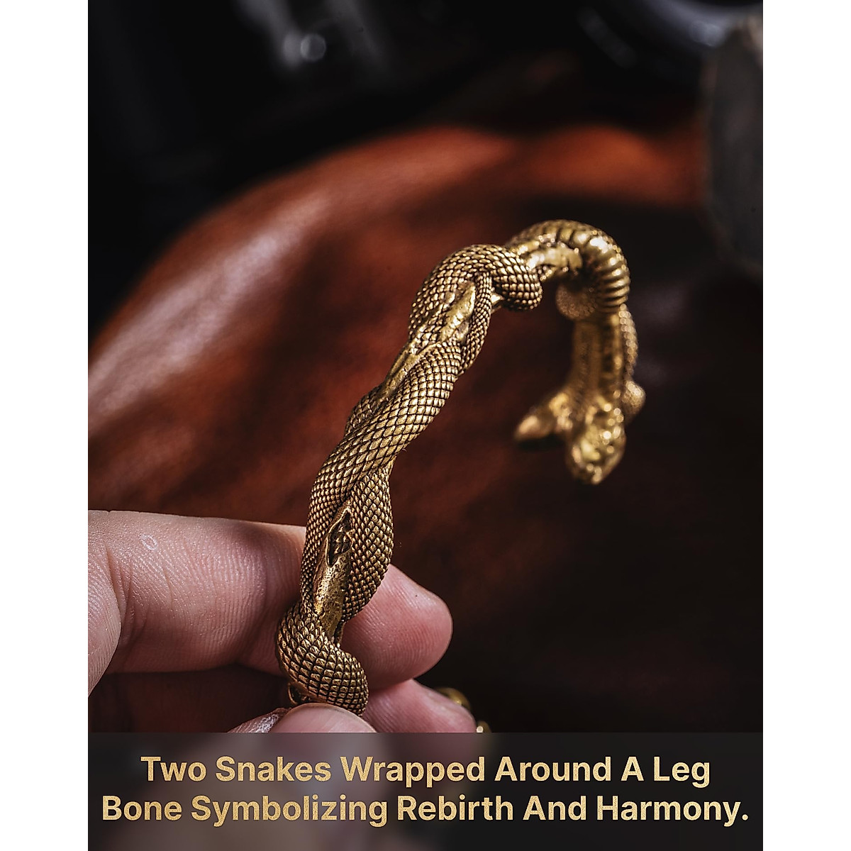 COPPERTIST.WU Cuff Bracelets for Men Women | Double Snake Twisted Brass Open Bangle Jewelry Gifts (S)