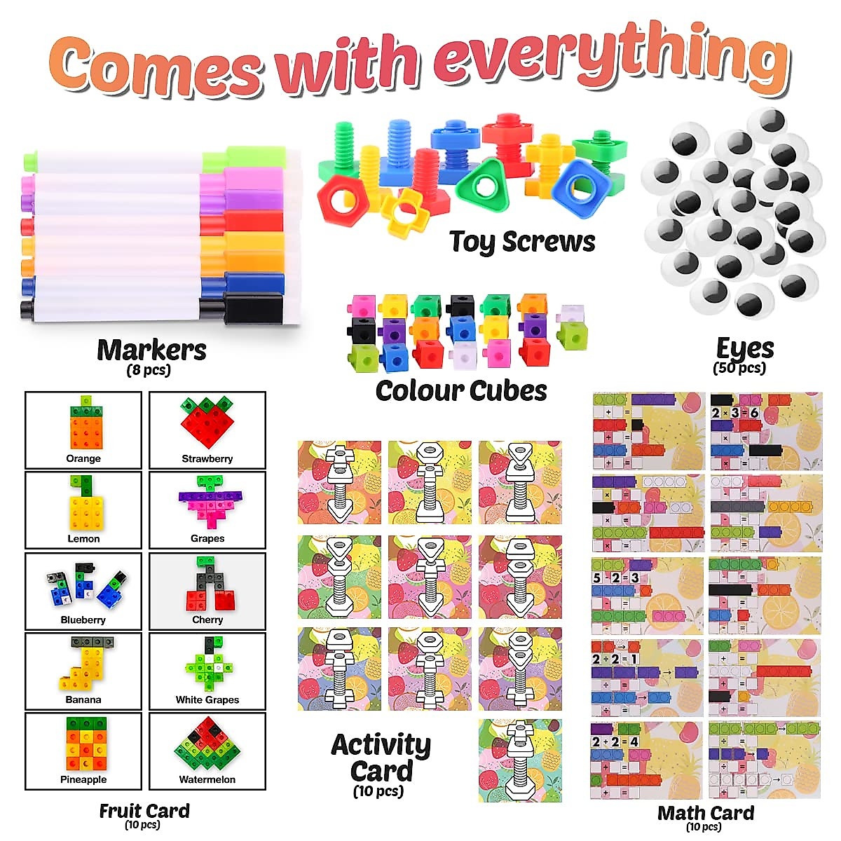 Math Number Blocks STEM Cubes Manipulatives Cubes - 100Pcs+ Math Games for Kids 6-8 Toys Number Blocks STEM Toy Supplies Construction Toy Gift for Preschool Kindergarten Learning Abacus Building