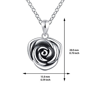ACJFA Sterling Silver Rose Flower Cremation Urn Pendant Necklace Keepsake Ashes Memorial Jewelry for Women (Oxidized)