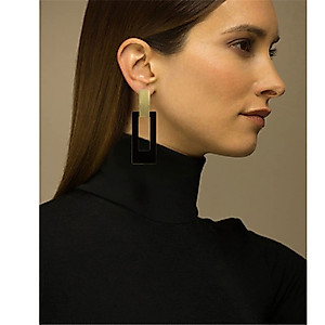 ONLYJUMP Chic Multi Heart Dangle Earrings 14k Plating Gold Black Fashion Simple Personality Long Drop Earrings Metal Love Geometry Earrings for Women Valentine Gift Statement Jewelry (Rectangle Metal)