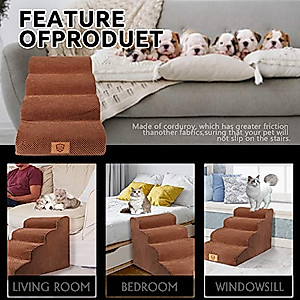 Topmart High Density Foam Dog Steps 4 Tiers,Extra Wide Deep Pet Steps,Non-Slip Pet Stairs,Dog Ramp for Bed,Soft Foam Dog Ladder,Best for Older Dogs Injured,Older Pets,Cats with Joint Pain,Color Brown