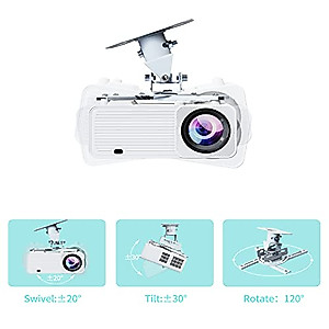 Tuimen Projector Mount, Universal Low Profile Projector Ceiling Mount with Extendable Arms and Adjustable Projection Angles Mounting Bracket, White
