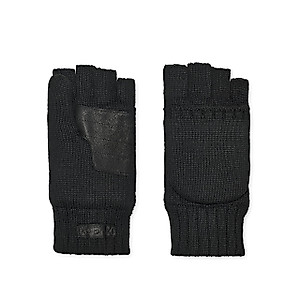 UGG Knit Flip Mitten with Leather Palm Patch Black LG-XL