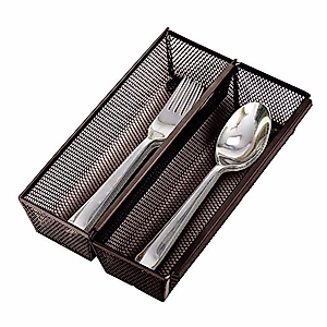 Smart Design Drawer Organizer - 9 x 3 Inch - Steel Metal Mesh Tray - with Interlocking Arm Connection - Utensils, Silverware, Organization - Kitchen - Bronze