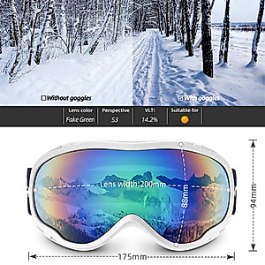 HUBO SPORTS Ski Snow Goggles for Men Women Adult,OTG Snowboard Goggles of Dual Lens with Anti Fog for UV Protection for Girls(WBPGreen)