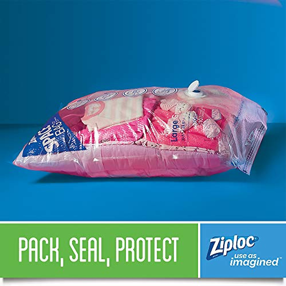 Ziploc Space Bag Clothes Vacuum Sealer Storage Bags for Home and Closet Organization, Medium, 2 Bags Total