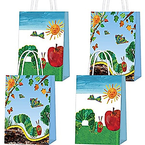 16 Packs of Green Caterpillar Paper Bag Theme Party Gift Bag Birthday Gift Bag Snack Candy Bag Childrens Party Supplies