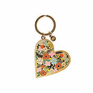 RIFLE PAPER CO. Floral Heart, 2.4" L x 1.75" W, Enamel Keychain Charm, 1" Key Ring, Vibrant Floral Blooms Printed in Full Color with a Polished, Glossy Finish