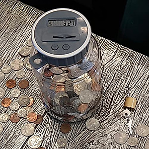 Locking Digital Coin Bank Savings Jar - Pennies Nickles Dimes Quarter Half Dollar Change Counter | Clear Jar with LCD Display