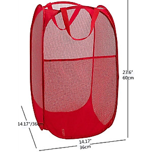 Portable Large Rectangle Laundry Basket with Carry Handles Big Heavy Duty Pop Up Nursery Clothes Hamper Folding Mesh Room Organizer Storage Red
