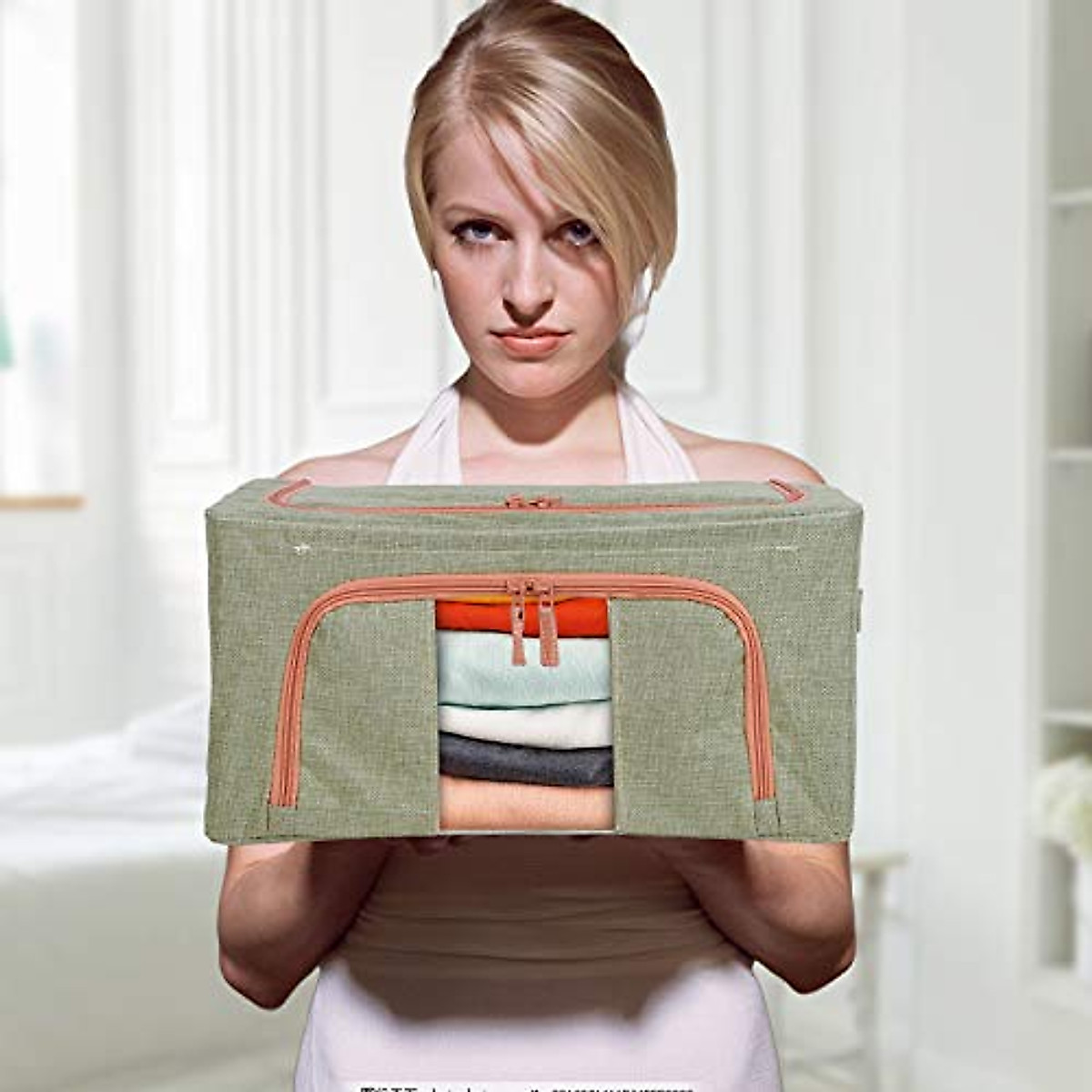 F.P.L Foldable Storage Bins Box Oxford Cloth Steel Frame Storage Bag Clothing Storage Containers Organizer for Clothes Beddings Towels(24L Army Green 2PCS)