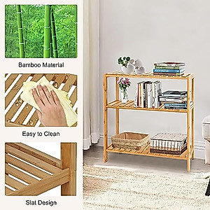 kinbor Bamboo Rack Multifunctional Bathroom Kitchen Living Room Holder Plant Flower Stand Utility Storage Shelf (3-Tier)