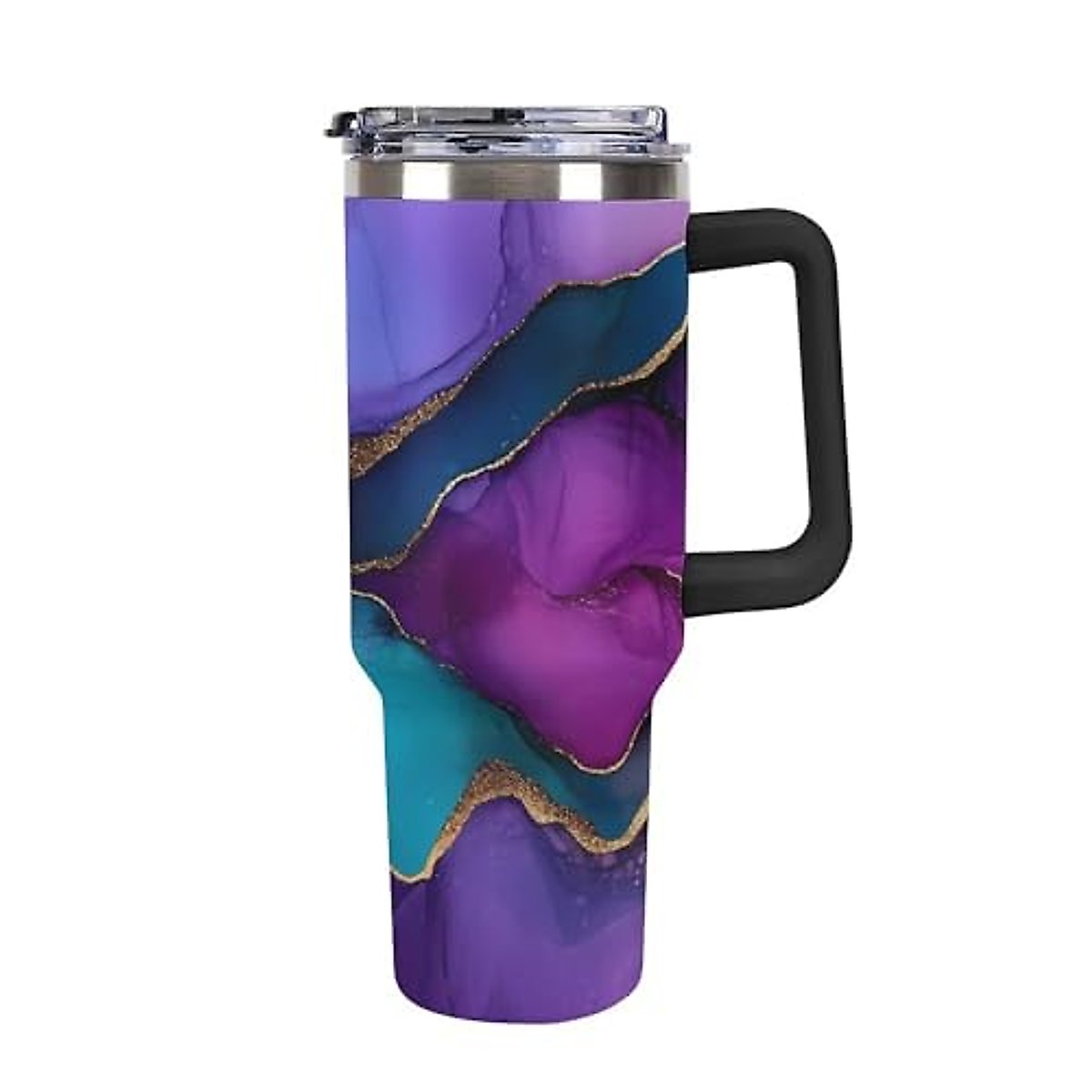 Abstract Vibrant Rainbow Ombre Insulated Tumblers with Handle Stainless Steel Coffee Mug Funny Travel Cup with Lid Straw 40oz