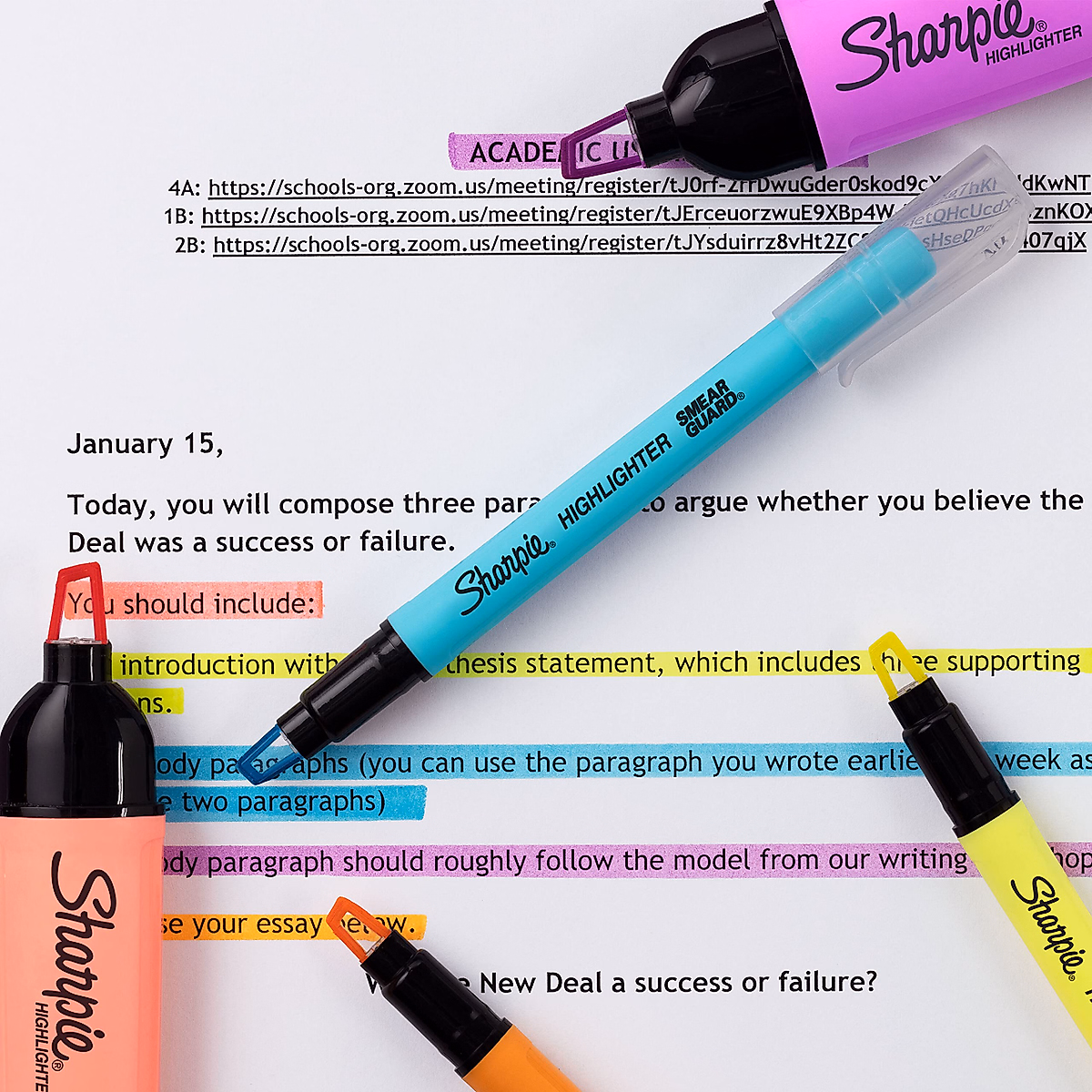 SHARPIE Clear View Highlighters, Chisel Tip, Assorted Colors, 4 Count
