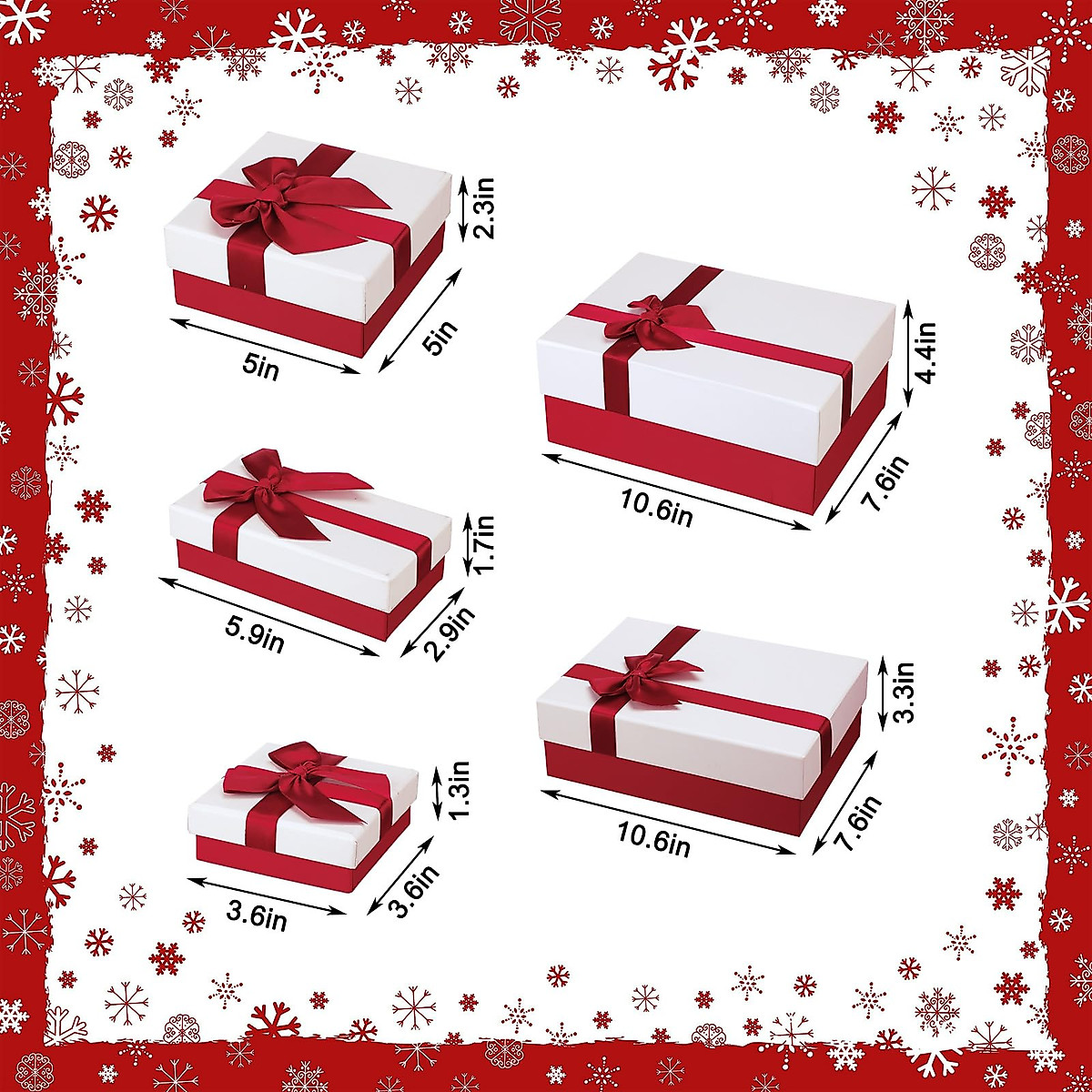 Tenceur 10 Pcs Valentines Gift Boxes with Lids Assorted Sizes Gift Boxes for Presents Gift Box with Ribbon for Christmas, Birthdays, Weddings, Housewarmings, Anniversaries(Red and White)
