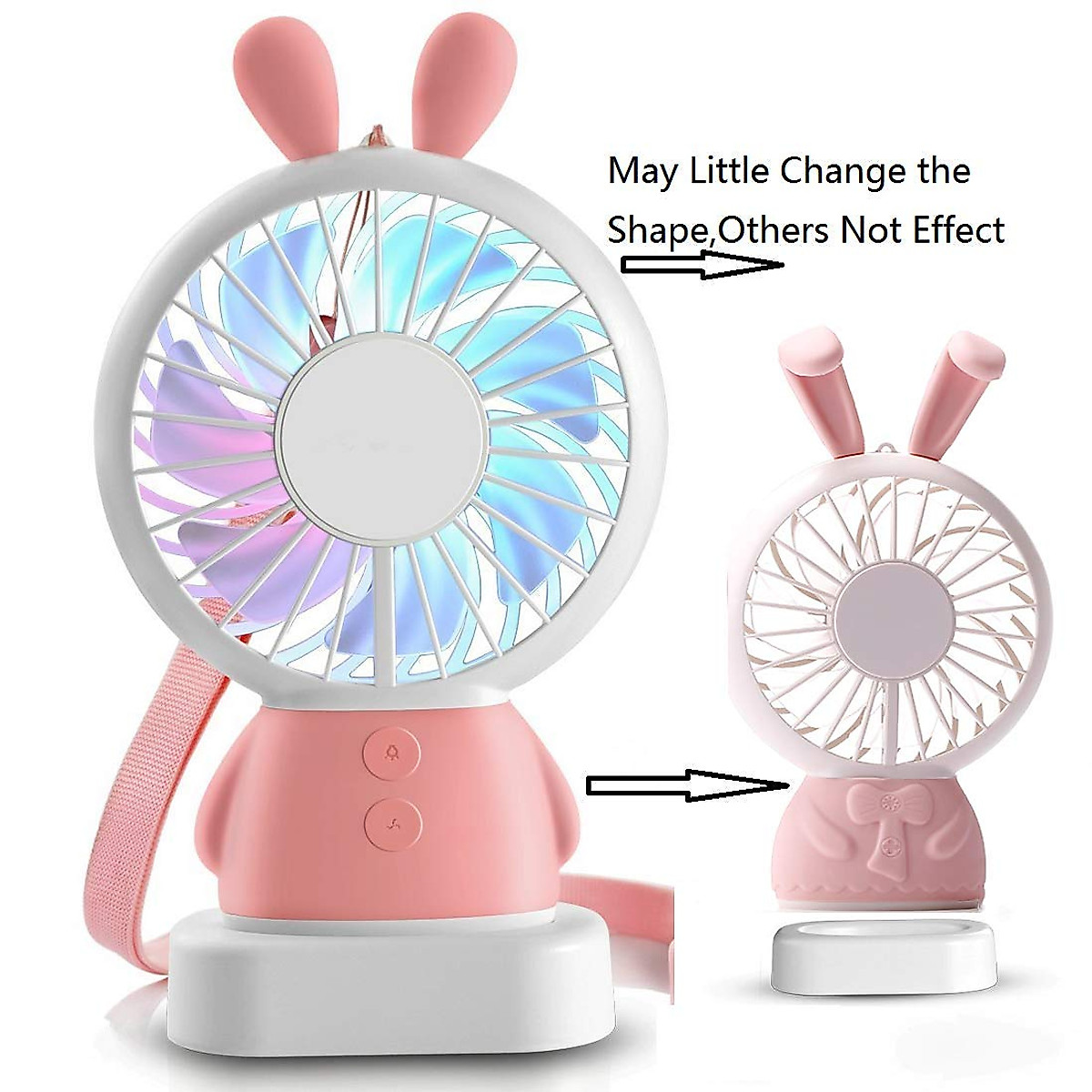 Alibuy Mini Handheld Table Fan USB Rechargeable Quiet Desk Fans,Battery Operated 2 Speeds with LED Colorful Lights for Hot Summer (Pink)