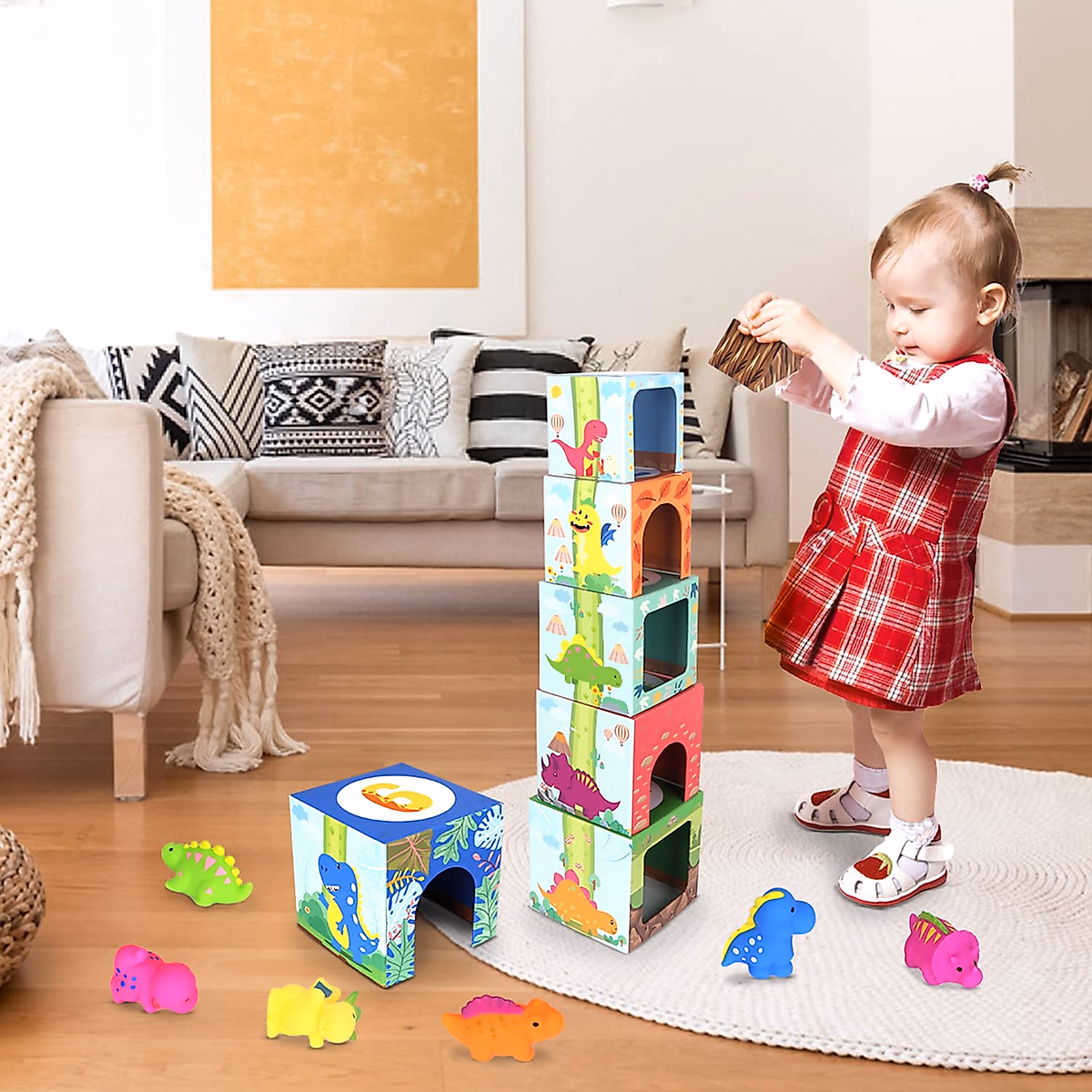 DINORUN Toys for 1 year old, Sorting & Stacking Blocks, Number Nesting Boxes for 1-3 Kids Preschool Learning, Toddlers Montessori Toy Christmas Birthday Gift for Boys Girls Age 1 2 3