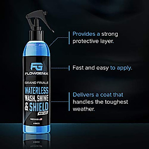 Flowgenix™ Waterless Car Wash Spray - Grand Finale - Motorcycle Cleaner & Car Wax Polish (8 oz) - Ceramic Coating - Incl. 2 Microfiber Towels - Best Cleaner & Quick Detailer to Make Your Vehicle Shine