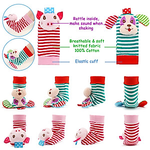 BLOOBLOOMAX Baby Infant Rattle Socks Toys, Sock rattles for Babies 0-24 Months Baby Animal Foot Finder Learning Toy (Cotton A)