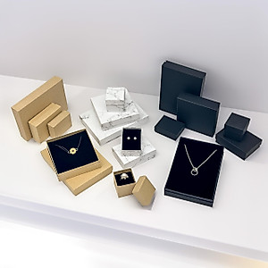 TheDisplayGuys - 24-Pack Cardboard Kraft Paper Jewelry Gift Boxes w. Velvet Padding - Earrings - Marble White - #11 (2.1" x 1.6" x 0.8")