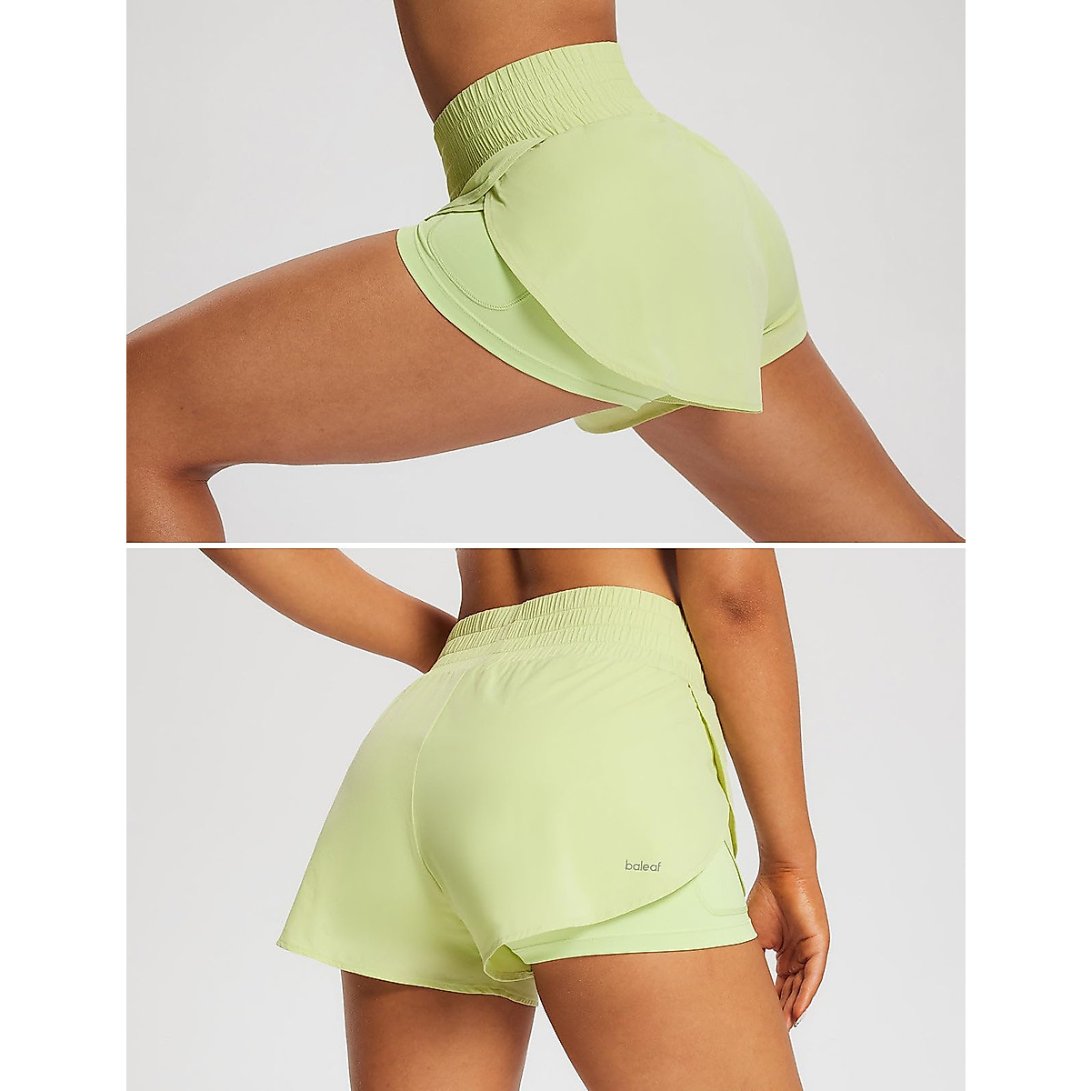 BALEAF Women's Workout Running Shorts 2 in 1 Spandex High Waisted 3" Athletic Shorts with Liner Pockets Green M