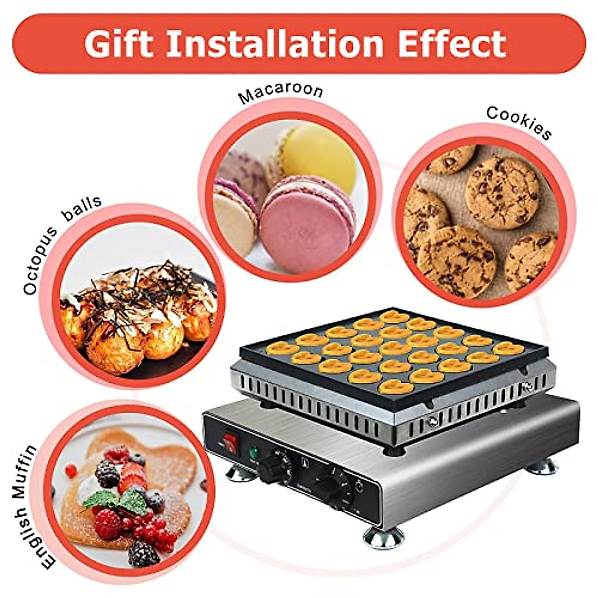 Multifunction Mini Pancakes Maker Machine,Commercial Electric Dutch Pancakes Baker Maker,25PCS Muffin Iron with 2 Interchangeable Nonstick Baking Plates for Home,Restaurants,Kitchen,Snack Bar…