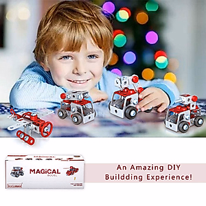 IRON COMMANDER Mini Erector Sets Metal Building Blocks Learning Set - Build Your Own Micro Model Car Kit STEM Toys Kits Erector Sets for Kids 8+ Year Old (Fire Trucks Series)