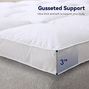 LeWinBedding 3 Inch White Goose Feather Mattress Topper,King Feather Bed Topper,Mattress Cover with Straps,Ultra Soft Pillowtop,100% Organic Cotton Fabric(78”x80”)