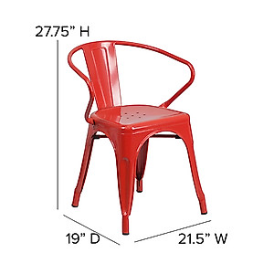 Flash Furniture Luna Commercial Grade Red Metal Indoor-Outdoor Chair with Arms